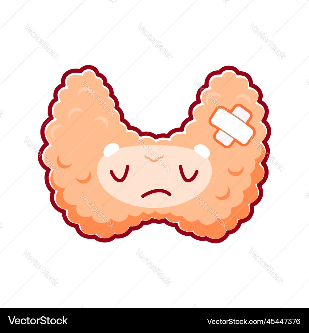 Cartoon sick or inured thyroid organ character Vector Image