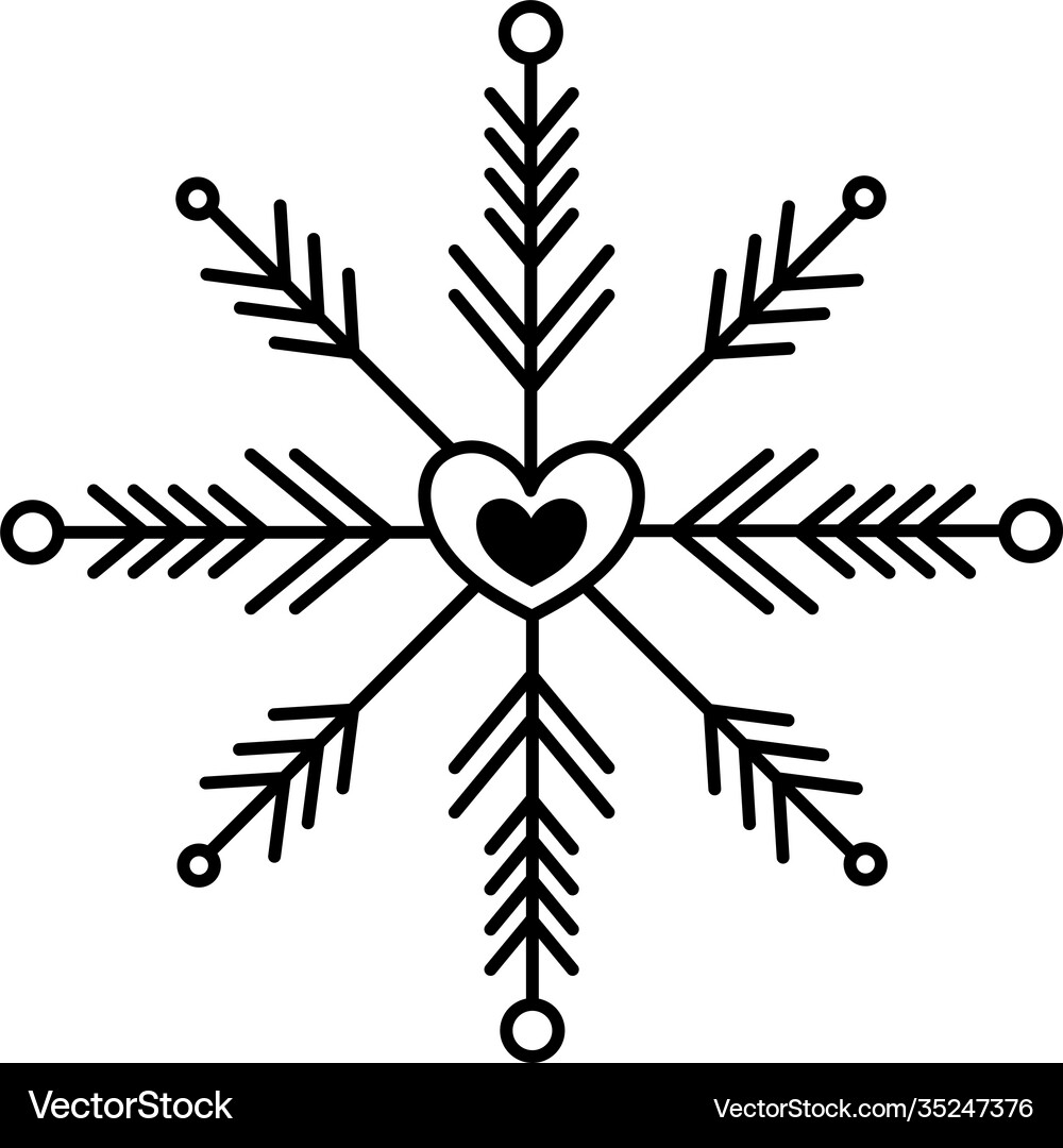 Christmas snowflake heart decoration line icon Vector Image