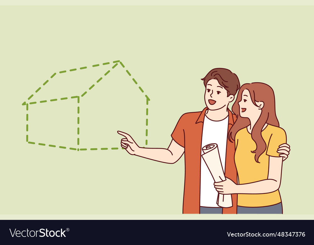 Couple visualizes buying new house with mortgage Vector Image