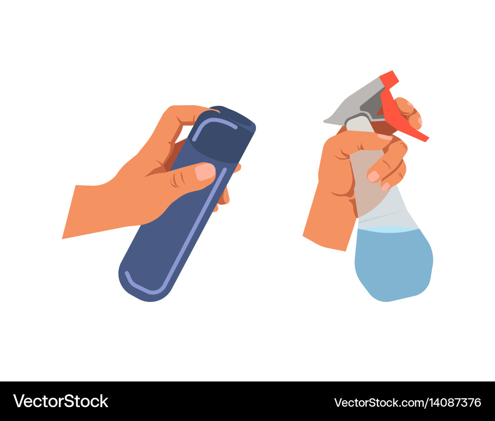 Hands holding bottle sprays for cleaning on white Vector Image