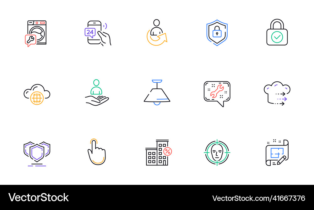 Loan house hand click and shield line icons Vector Image