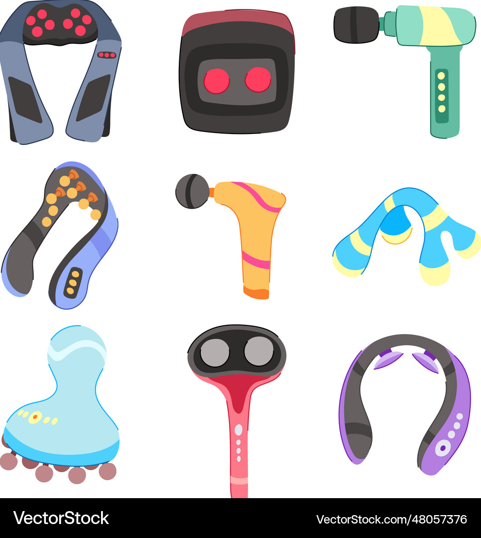 Massage neck set cartoon Royalty Free Vector Image