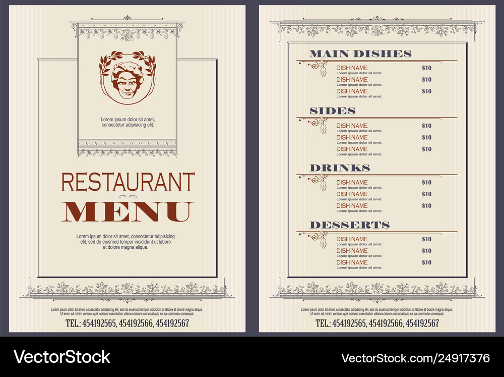Template cafe or restaurant menu Royalty Free Vector Image