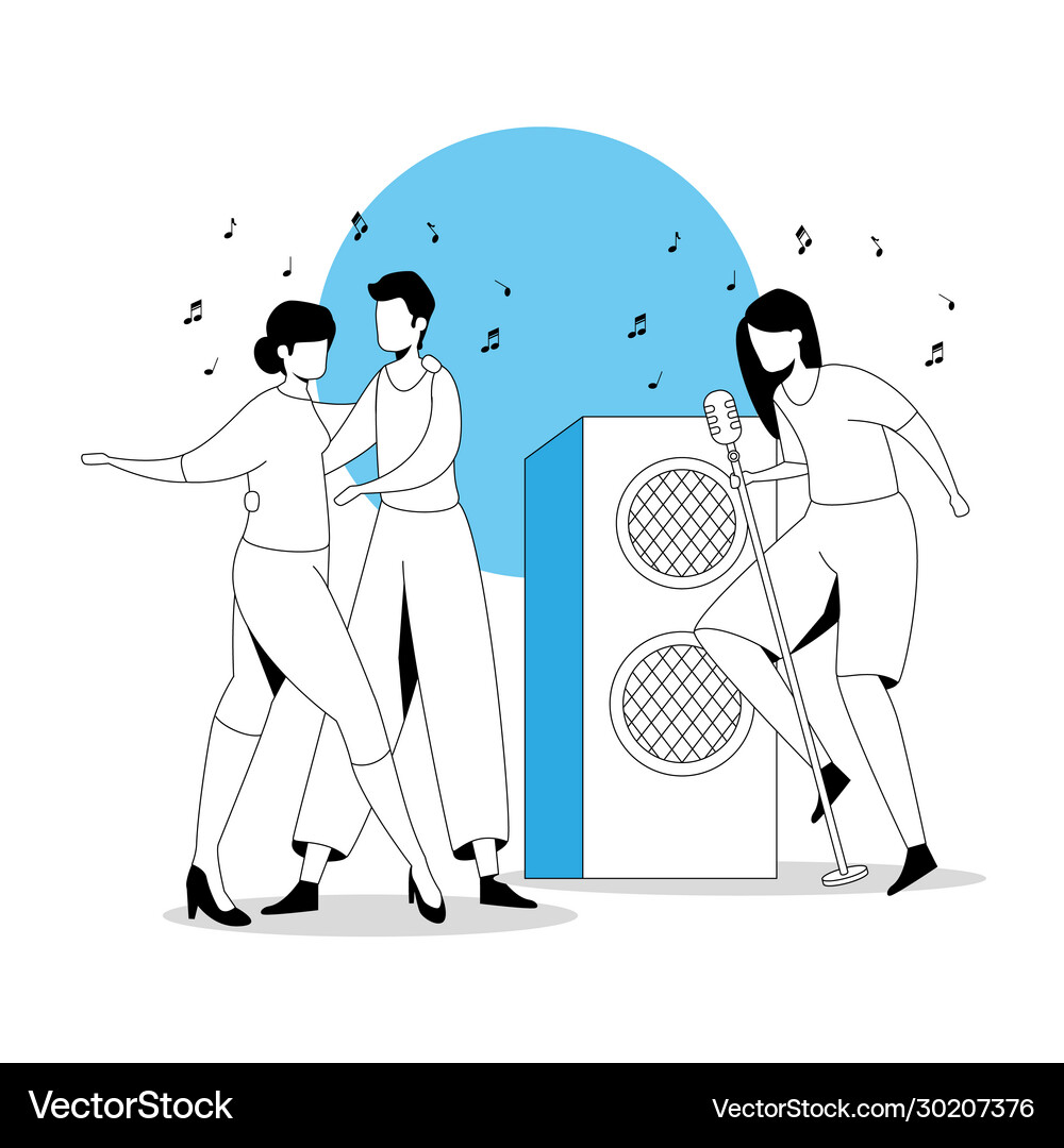 Young couple dancing with woman singing Royalty Free Vector