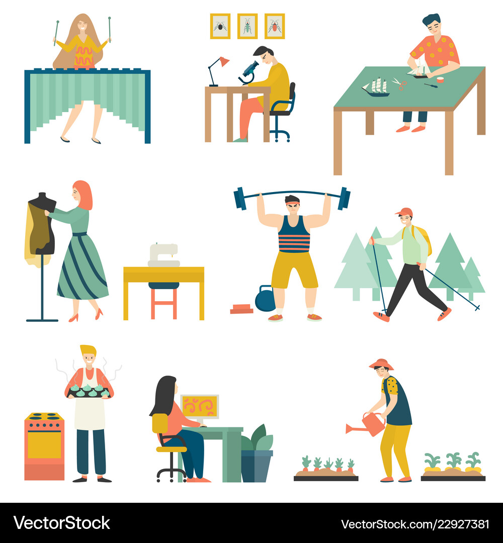 In their free time people practice their favorite Vector Image