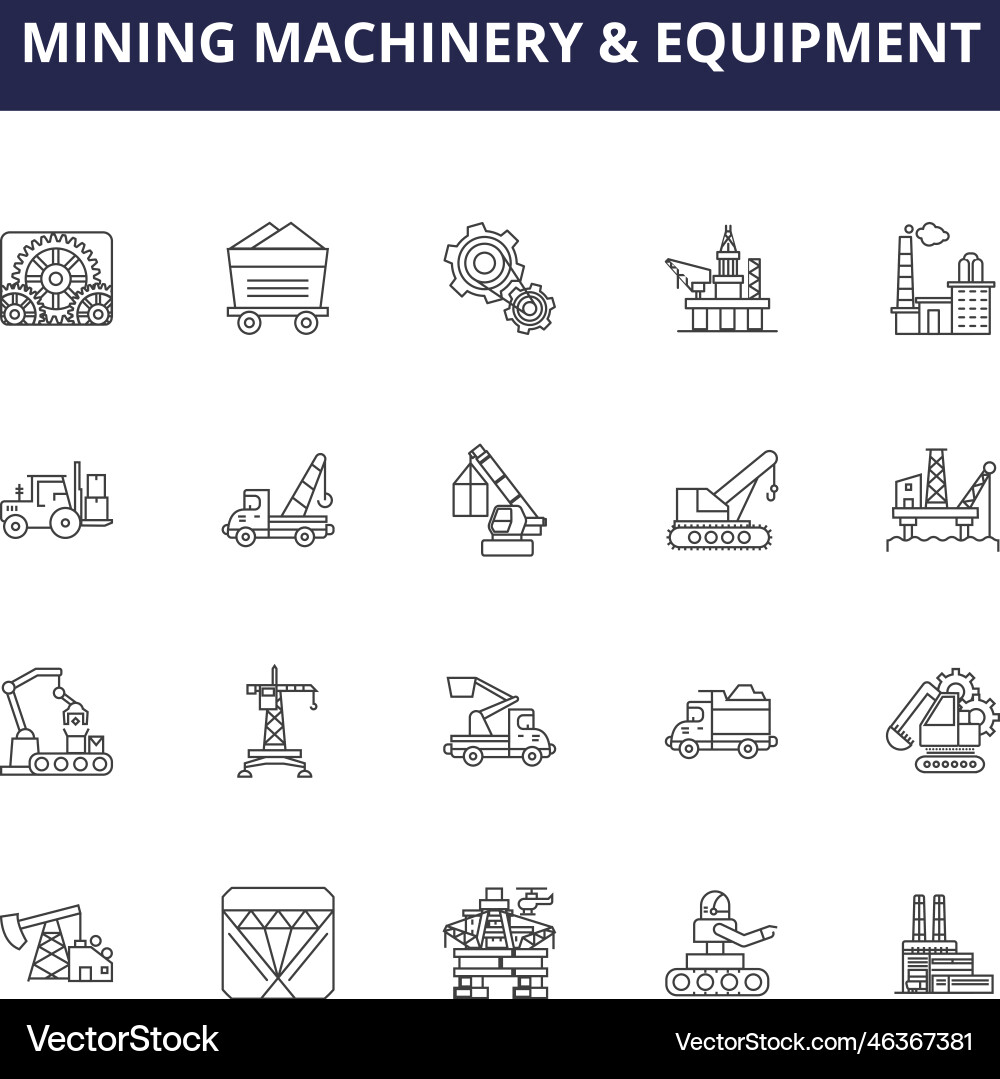 Mining machinery equipment line icons and Vector Image