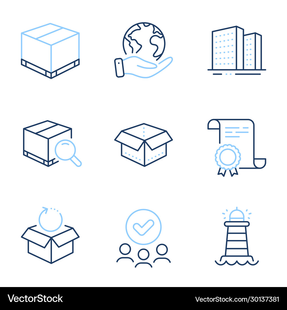 Open box delivery and search package icons Vector Image