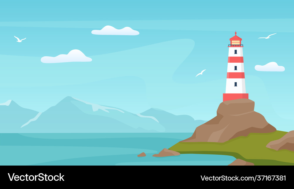 Sea landscape with beacon lighthouse tower Vector Image