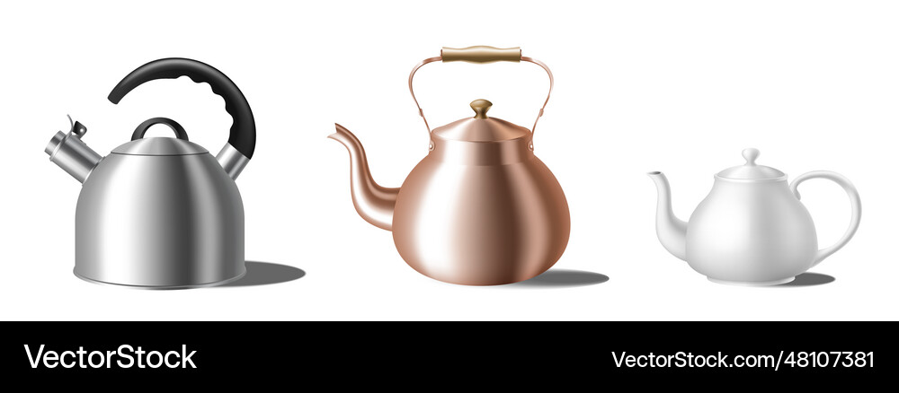 Set of realistic kettles different teapots Vector Image