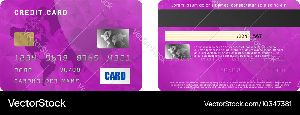 Violet credit card two sides in realistic style Vector Image