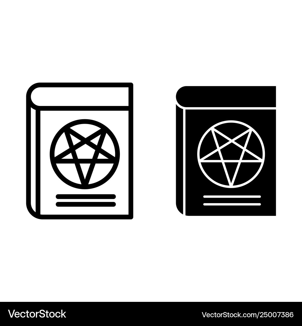Book with pentagram line and glyph icon satan Vector Image