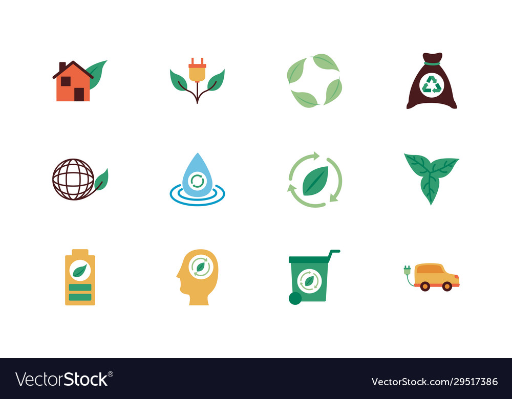 Bundle environment set icons Royalty Free Vector Image
