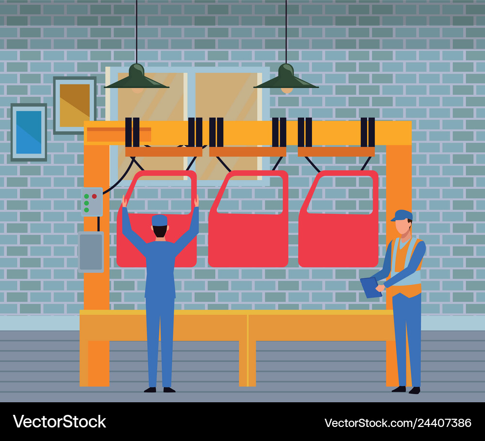 Car service manufacturing cartoon Royalty Free Vector Image