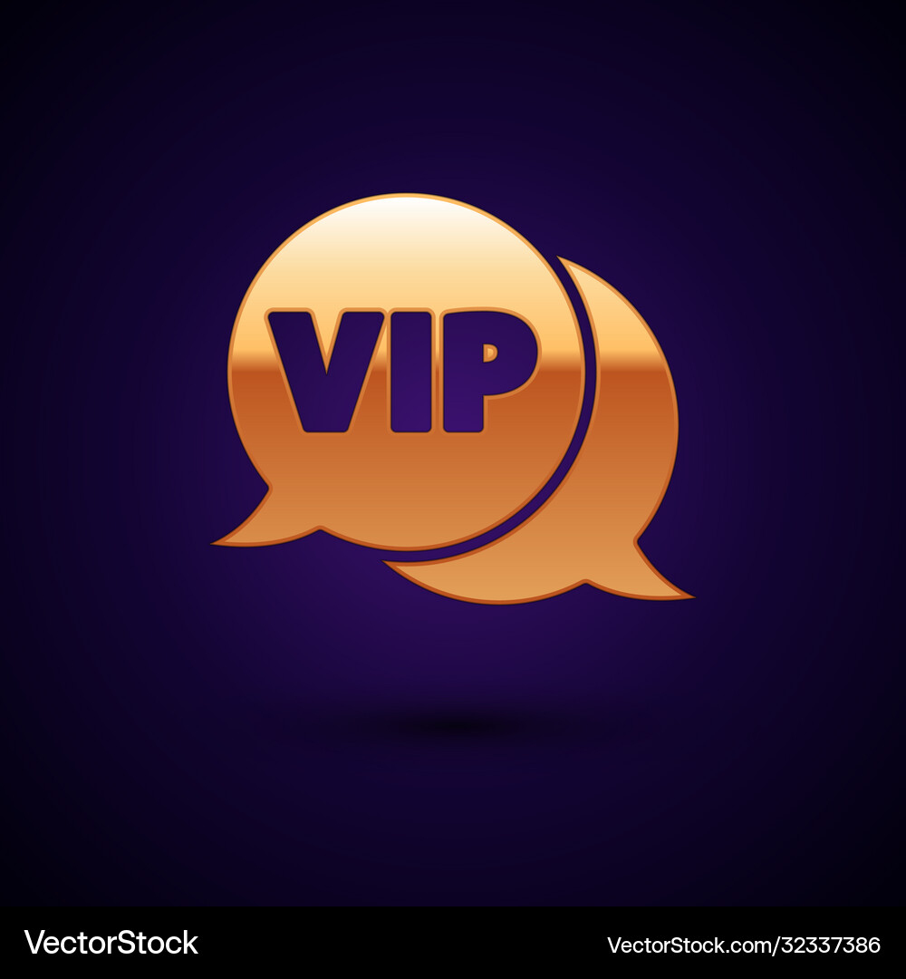 Gold vip in speech bubble icon isolated on black Vector Image