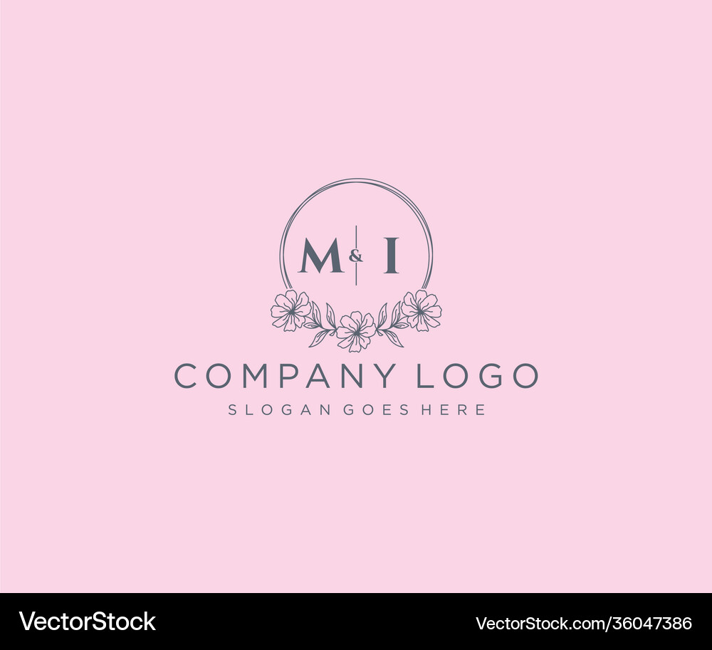 Initial mi letters floral frames unique Royalty Free Vector