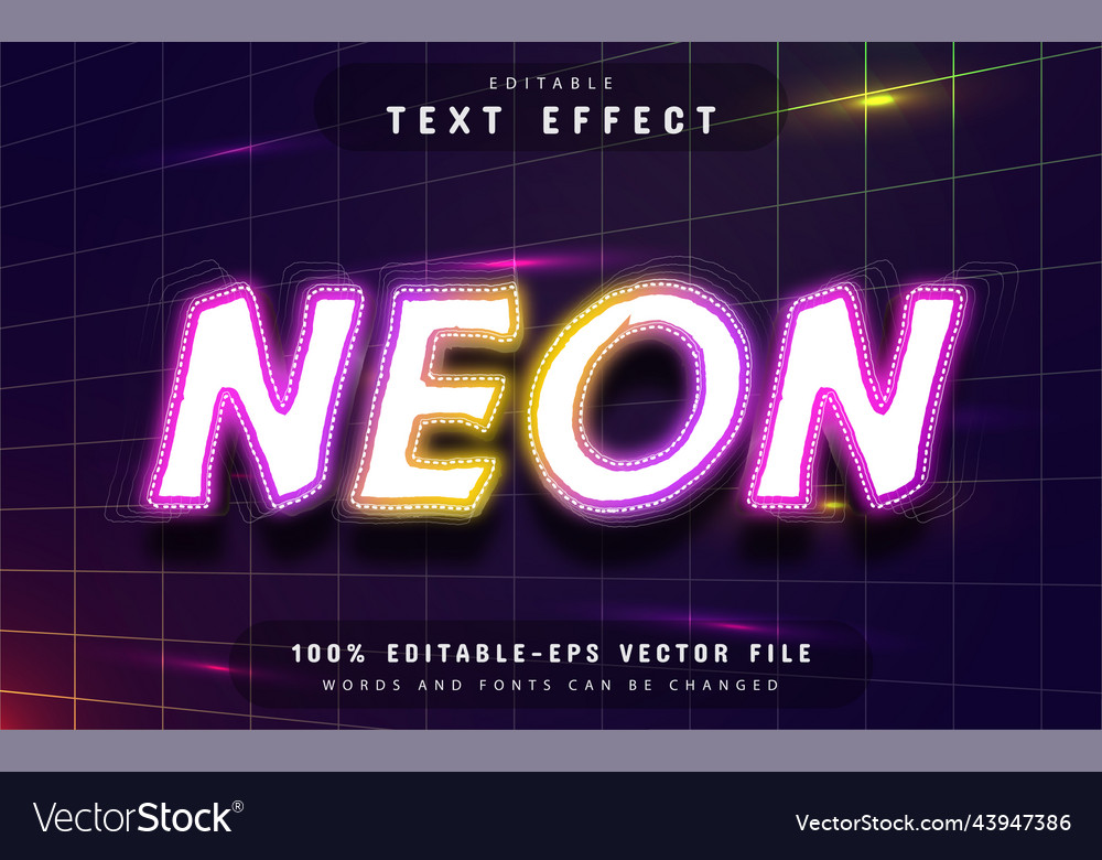 Neon text effect editable Royalty Free Vector Image