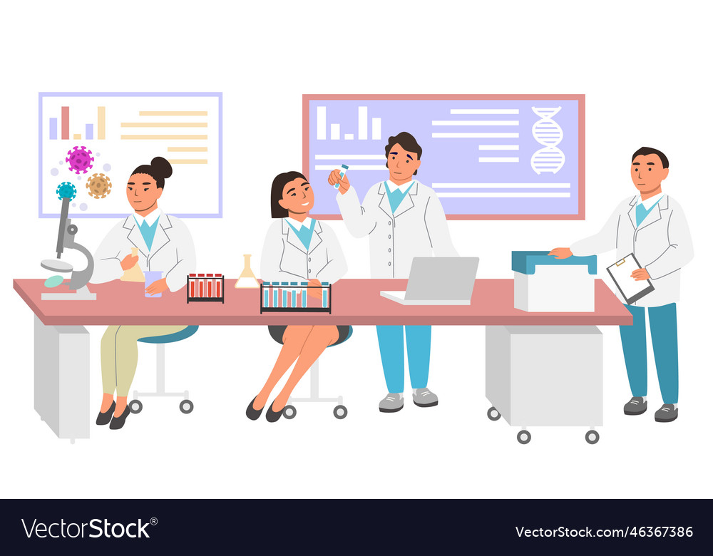Scientist team working in laboratory Royalty Free Vector