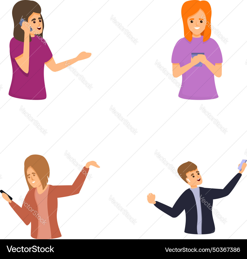 Smartphone user icons set cartoon people Vector Image