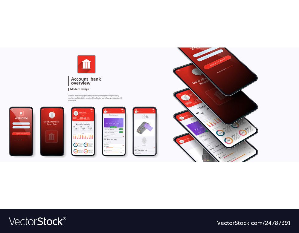 Banking app ui kit for responsive mobile Vector Image