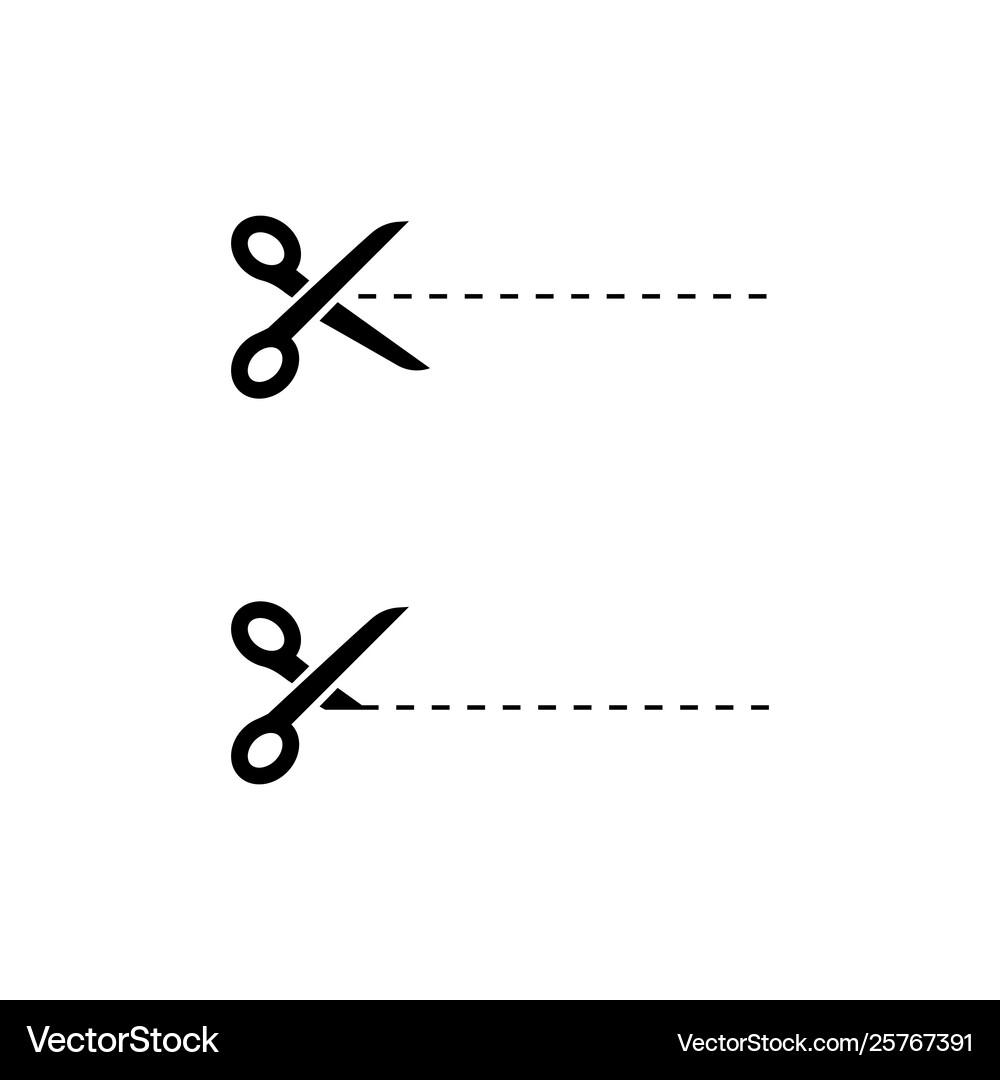Black scissors icons with cut lines on white Vector Image