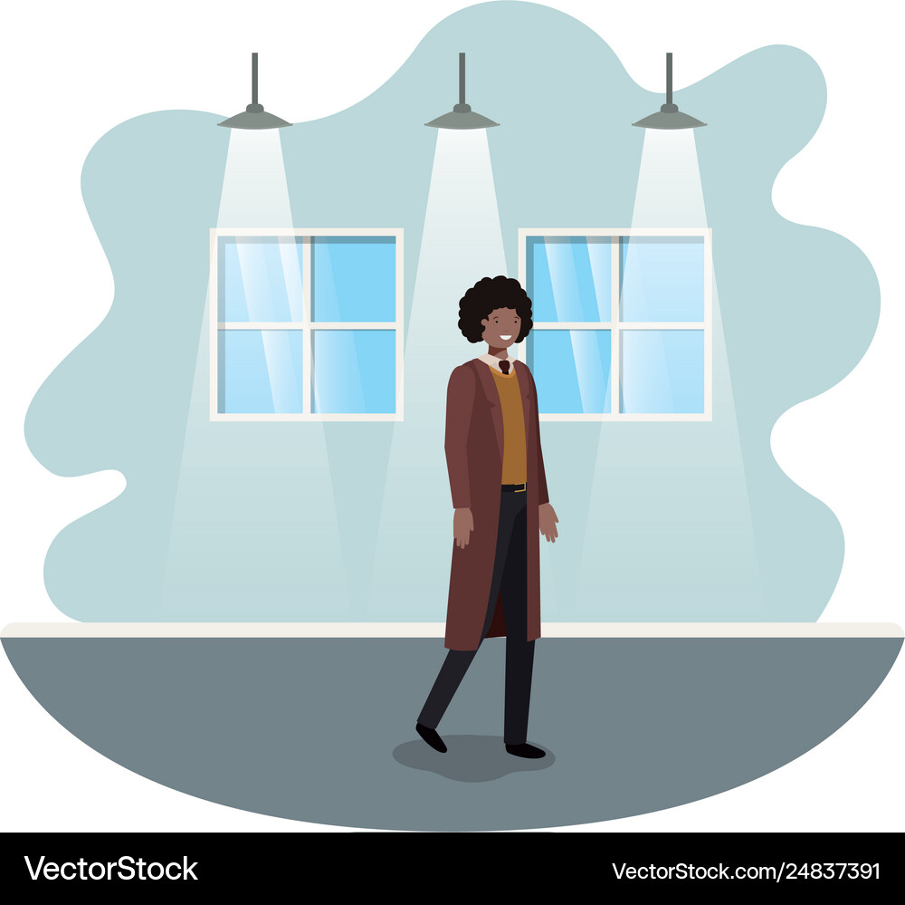 Businessman with wall and windows avatar character