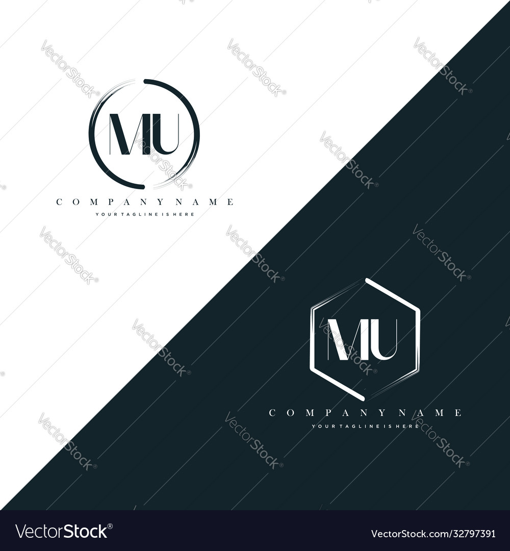 Initial letter mu circle brush hexagon Royalty Free Vector