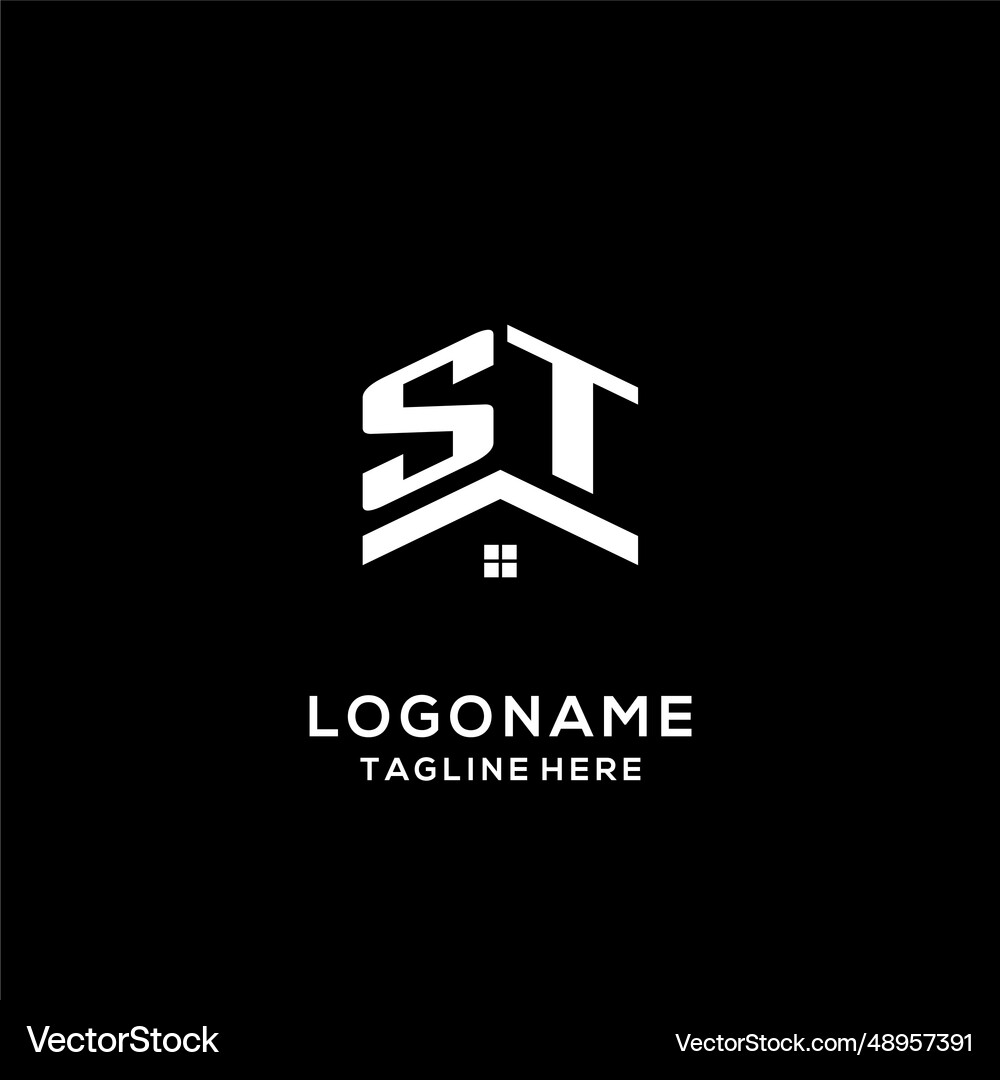 Initial st logo with abstract home roof simple Vector Image