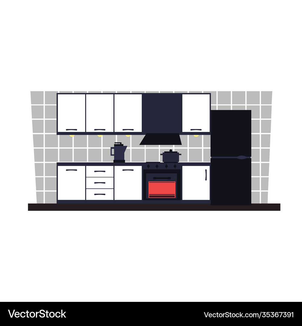 Kitchen with white furniture in flat style Vector Image