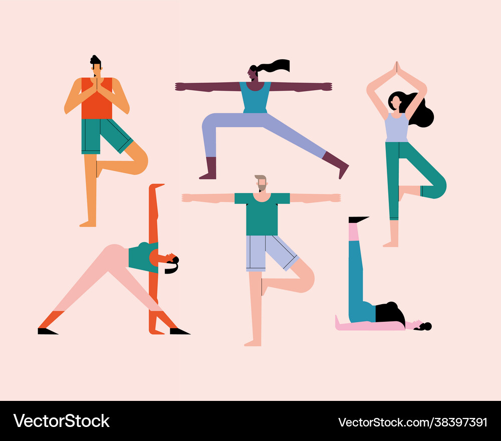 Persons group practicing yoga Royalty Free Vector Image