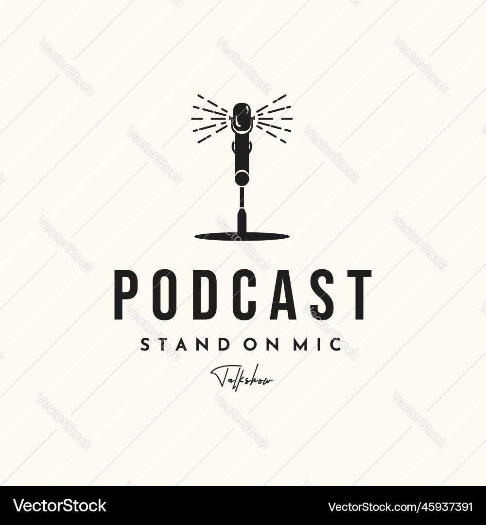 Podcast microphone vintage logo minimalist Vector Image