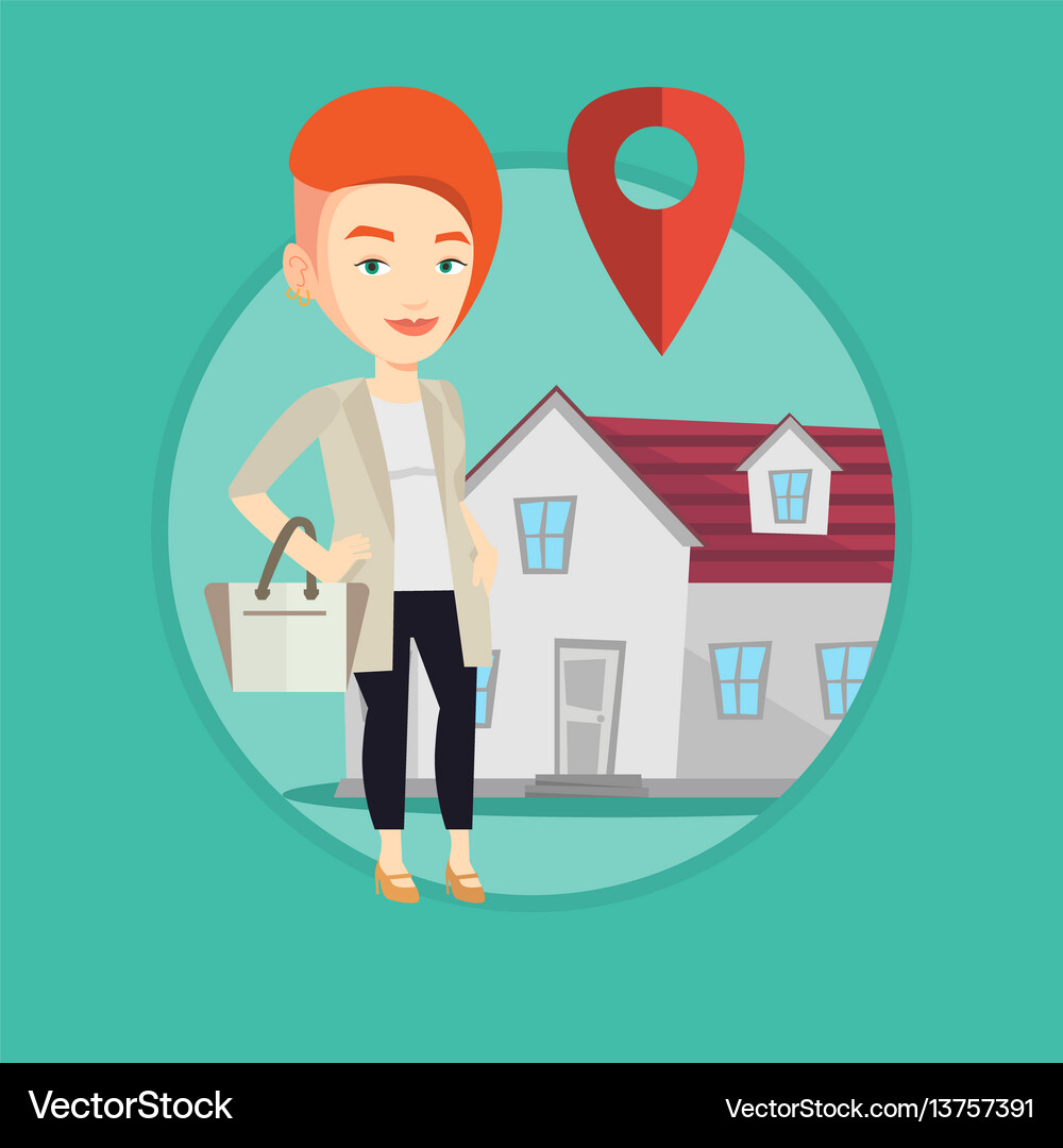 Realtor on background of house with map pointer Vector Image