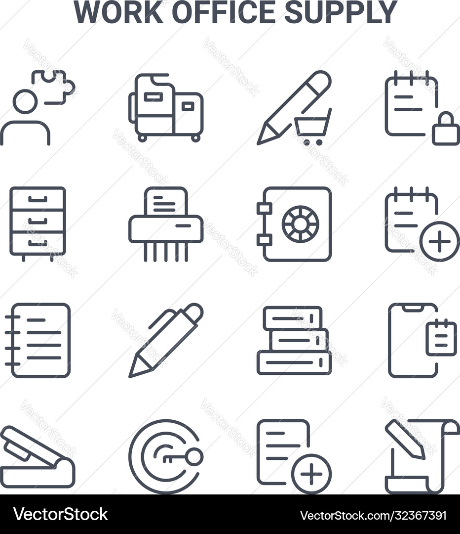 Set 16 work office supply concept line icons Vector Image