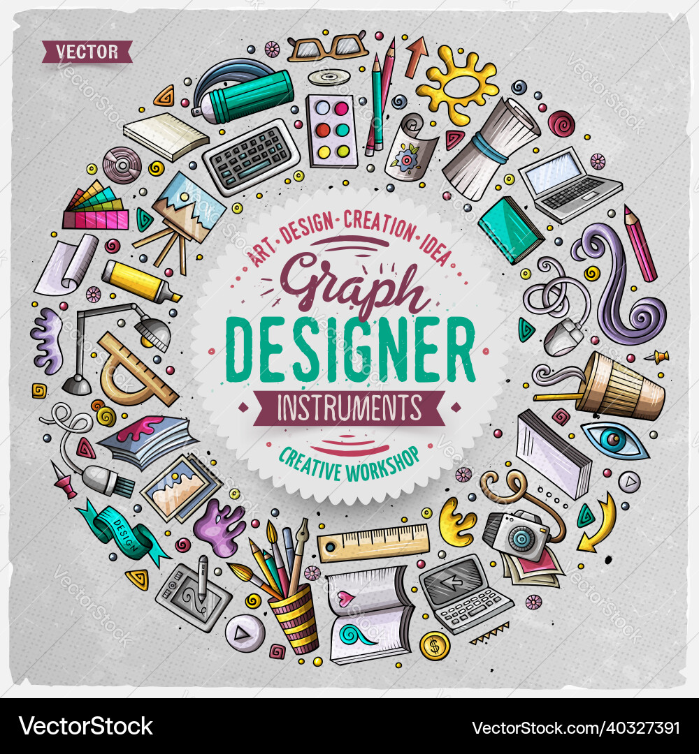 Set of design cartoon doodle objects symbols Vector Image