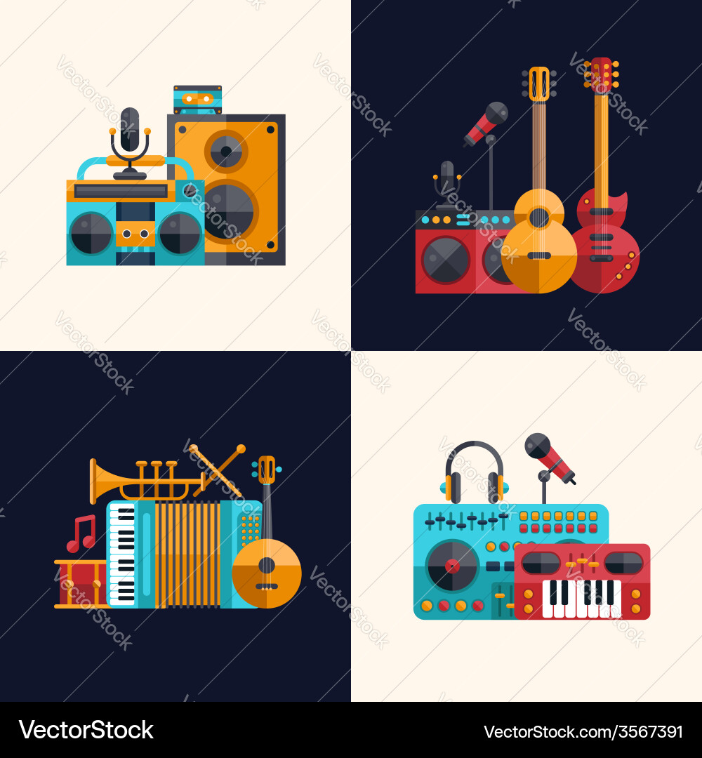 Set of modern flat design musical instruments Vector Image