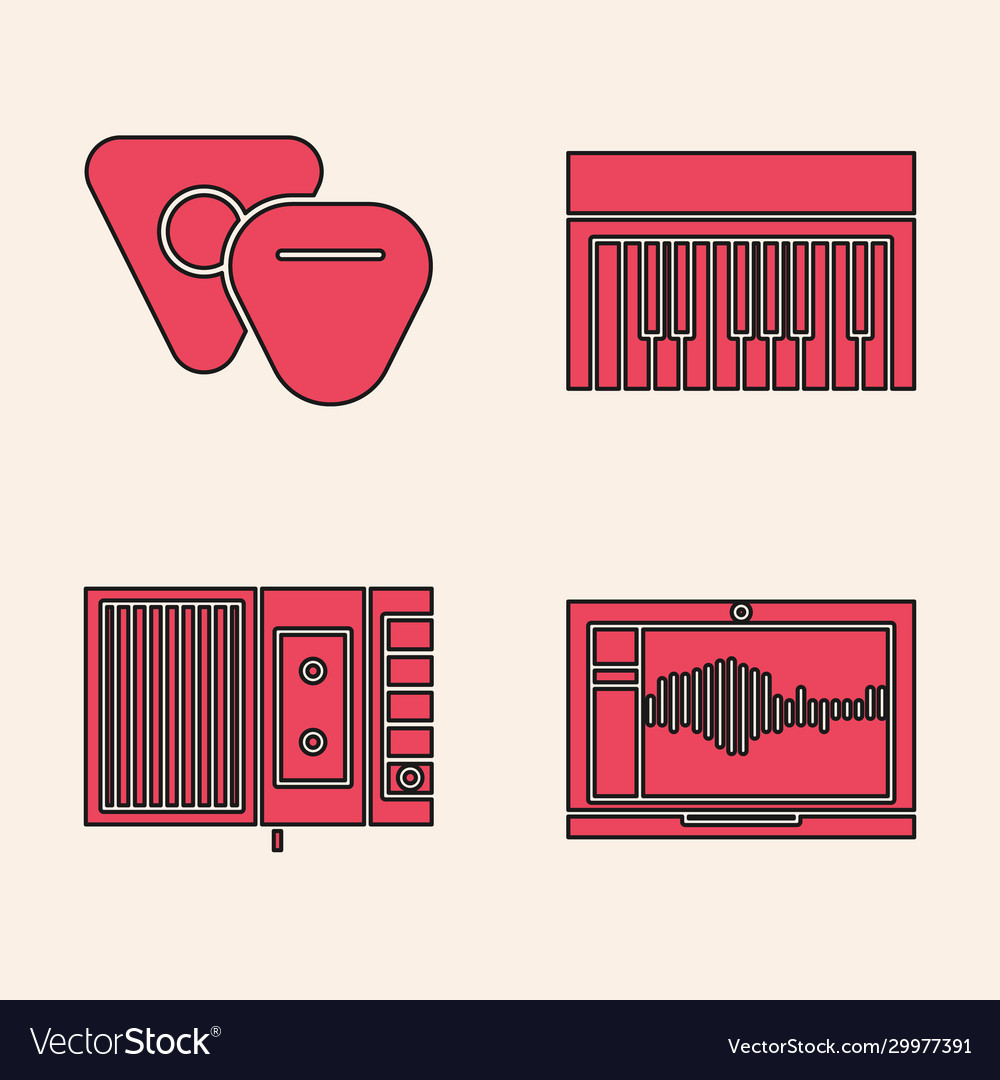Set sound or audio recorder on laptop guitar pick Vector Image