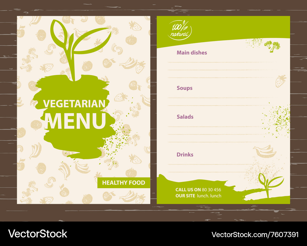 Template of a vegetarian menu for cafe Royalty Free Vector