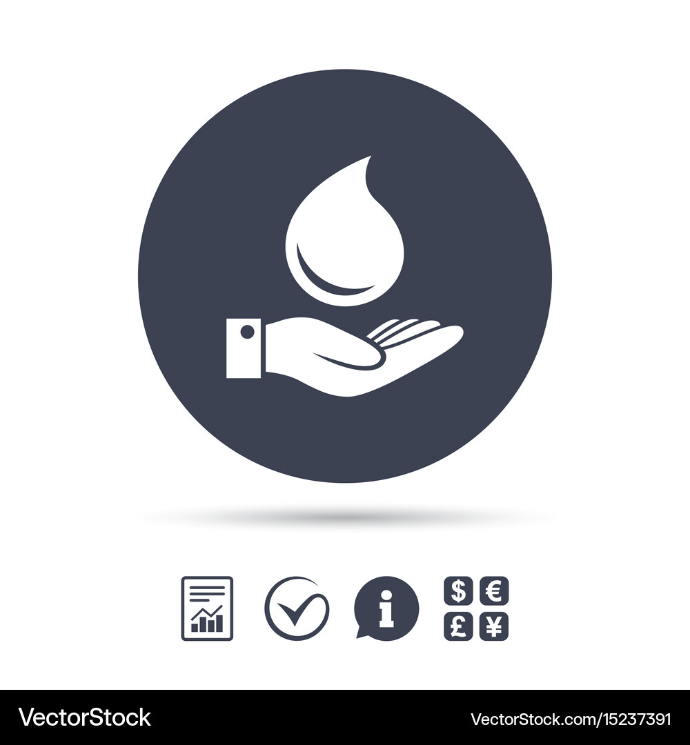 Water drop and hand sign save symbol Royalty Free Vector