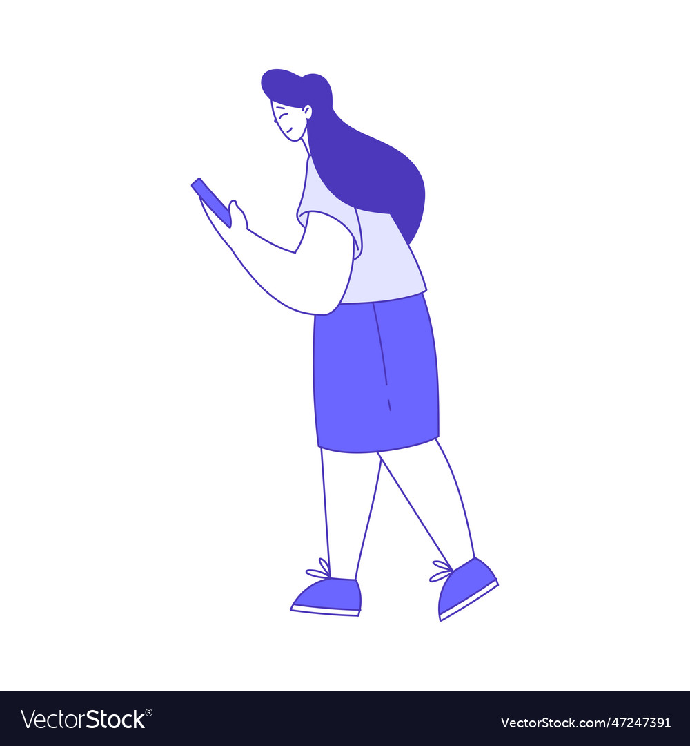 Woman character walking with smartphone using Vector Image