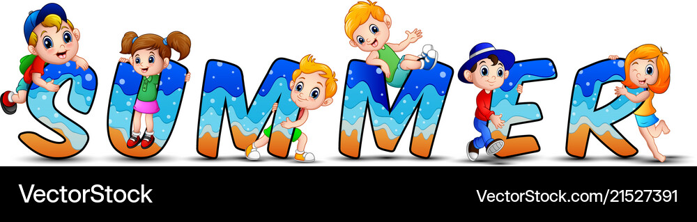 Word summer with happy kids Royalty Free Vector Image