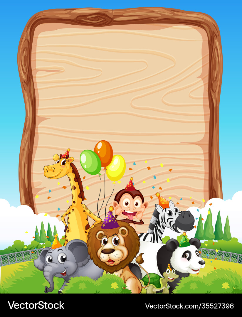 Blank wooden board template with wild animals Vector Image