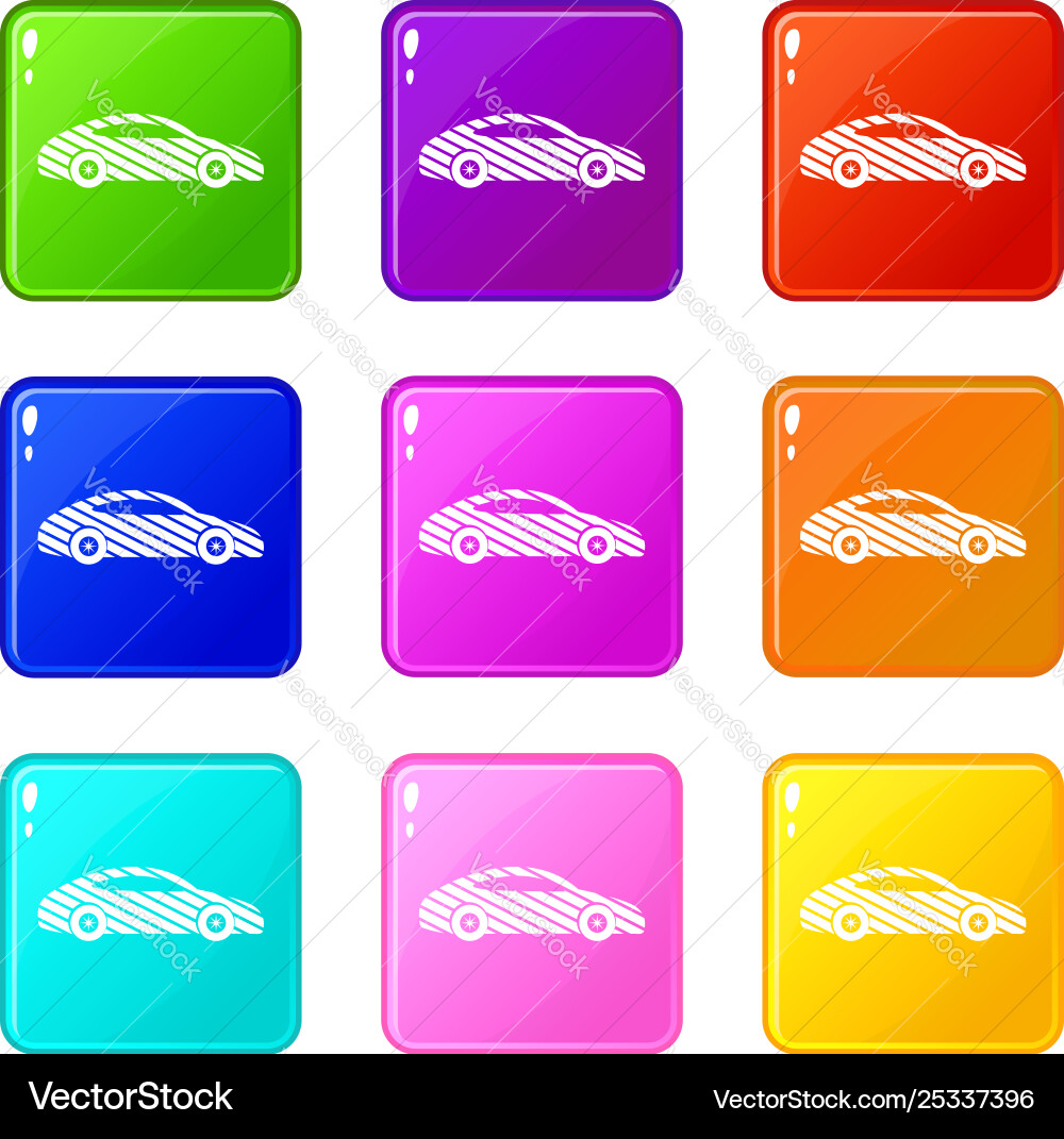 Car icons set 9 color collection Royalty Free Vector Image