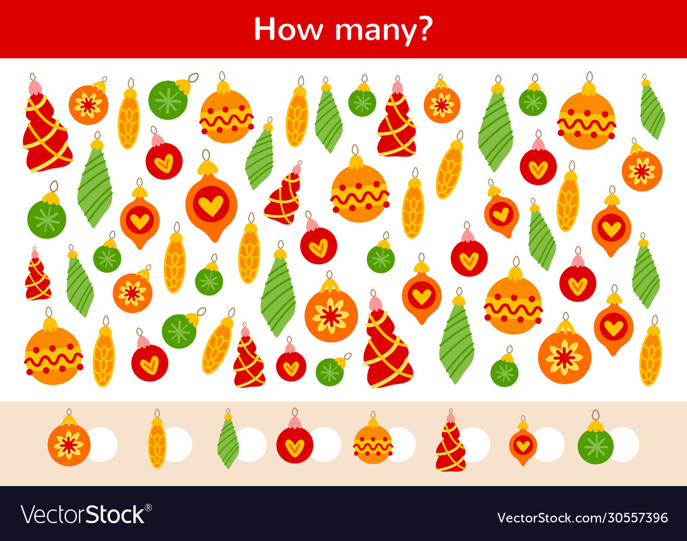 Counting kids game christmas ornaments hanging Vector Image