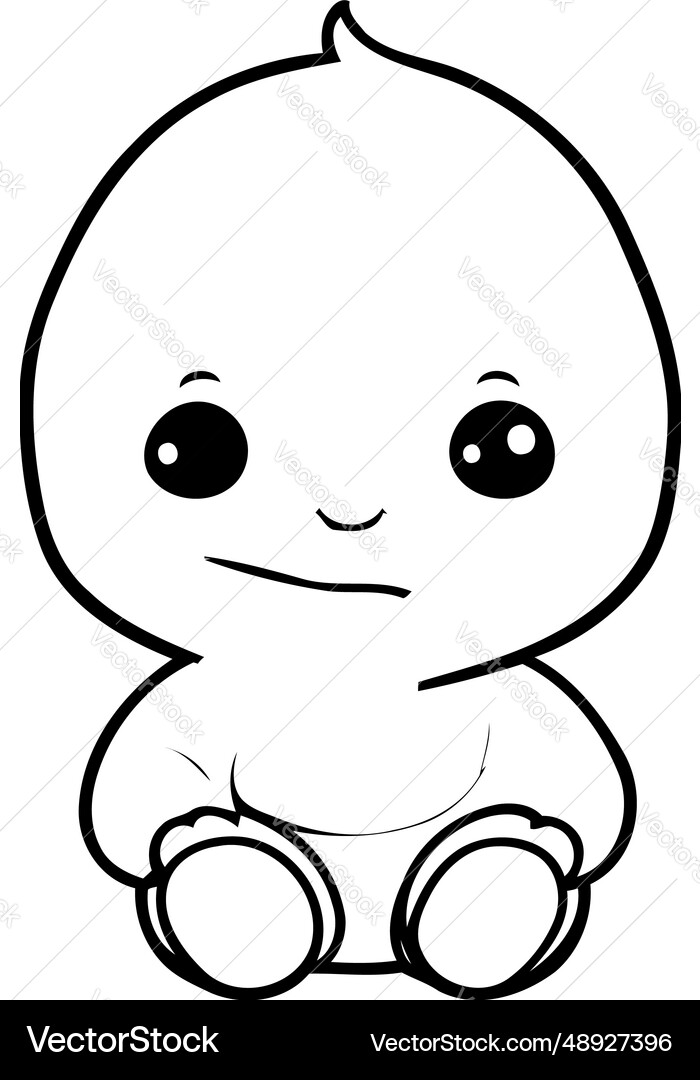 Cute little baby with face expression line style Vector Image