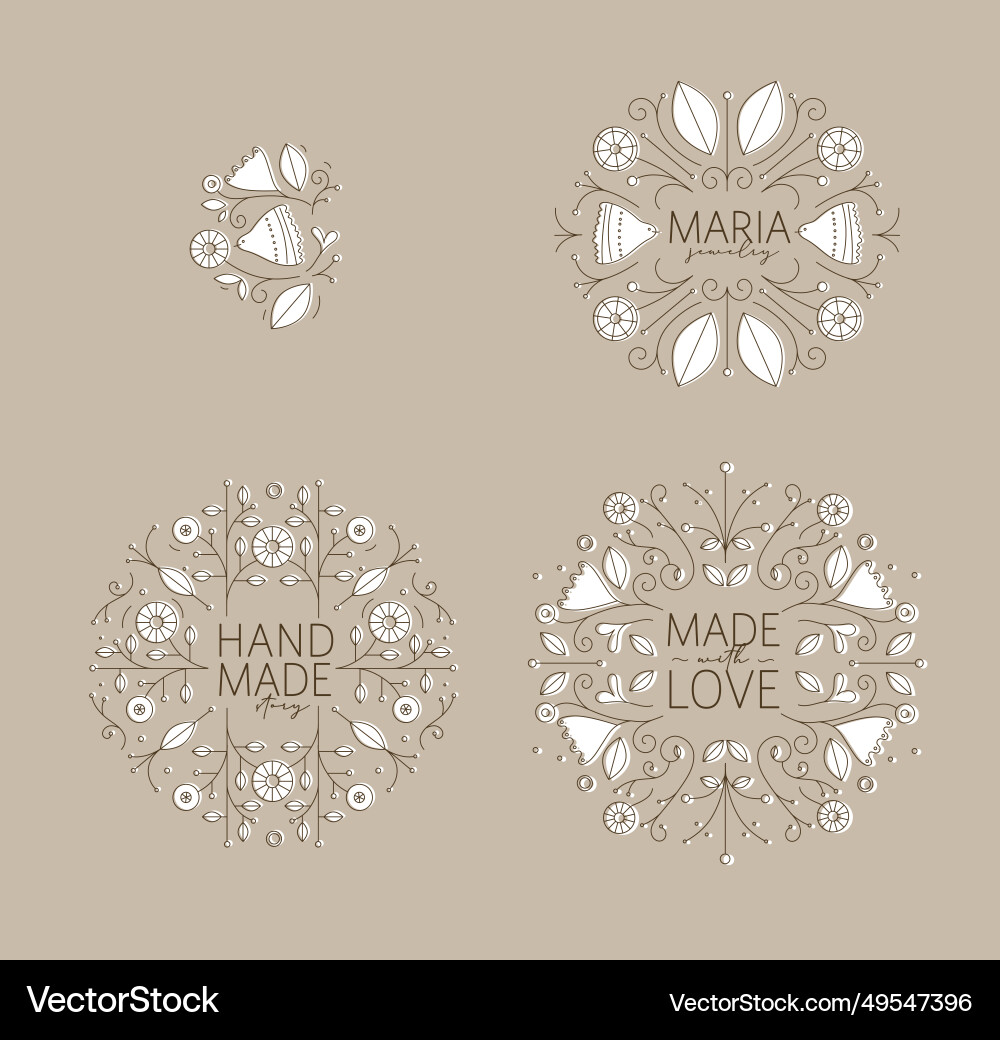 Ethnic floral labels beige Royalty Free Vector Image