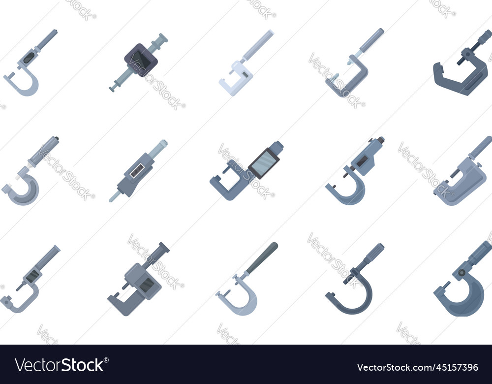 Micrometer icons set flat engineering Royalty Free Vector