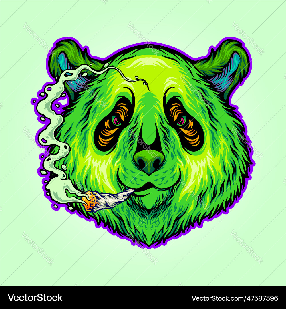 Panda puffs smoking cannabis joint logo Royalty Free Vector