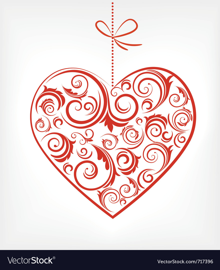Retro red patterned heart Royalty Free Vector Image