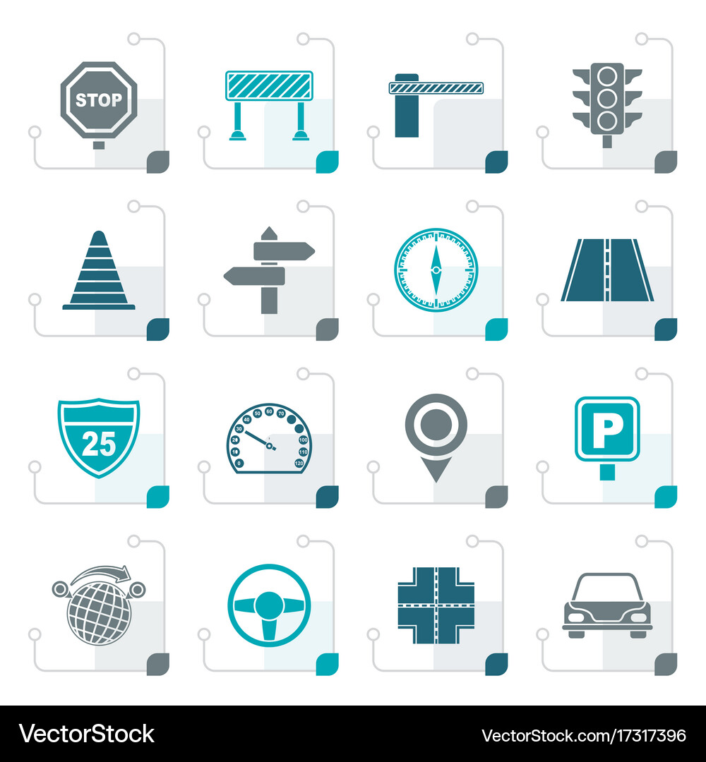 Stylized road and traffic icons Royalty Free Vector Image