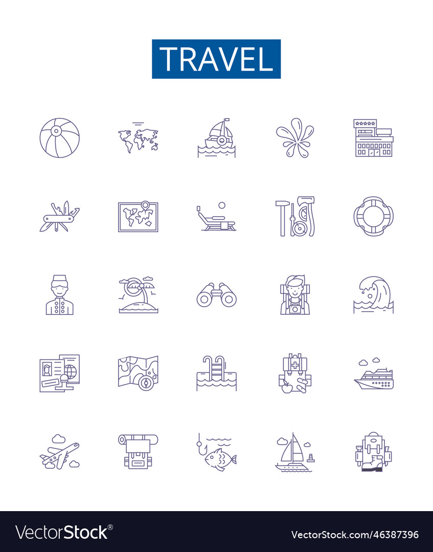 Travel line icons signs set design collection Vector Image