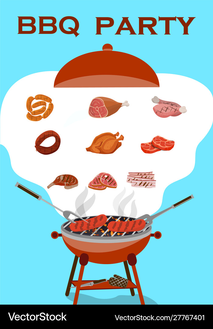 Bbq background with barbecue and grilled meat Vector Image
